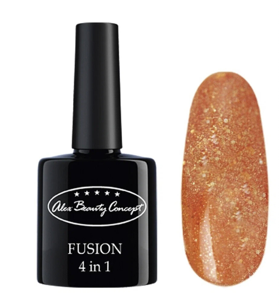 Alex Beauty Concept Гель-лак FUSION 4 IN 1 GEL, 7.5 мл, цвет оранжевый с блестками.