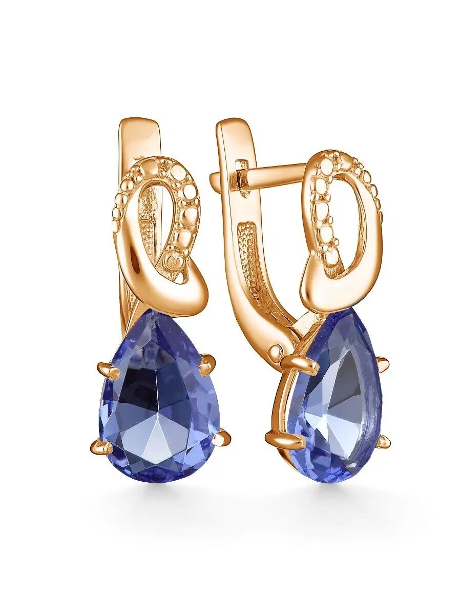Серьги, красное золото, 585 проба, танзанит, бриллиант, танзанит синтетический