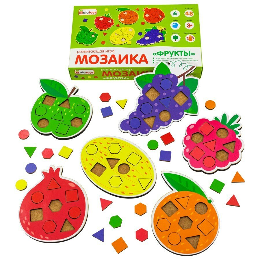 Мозаика Фрукты, 6 овощей - 8 деталей к каждому, арт. МКФ02