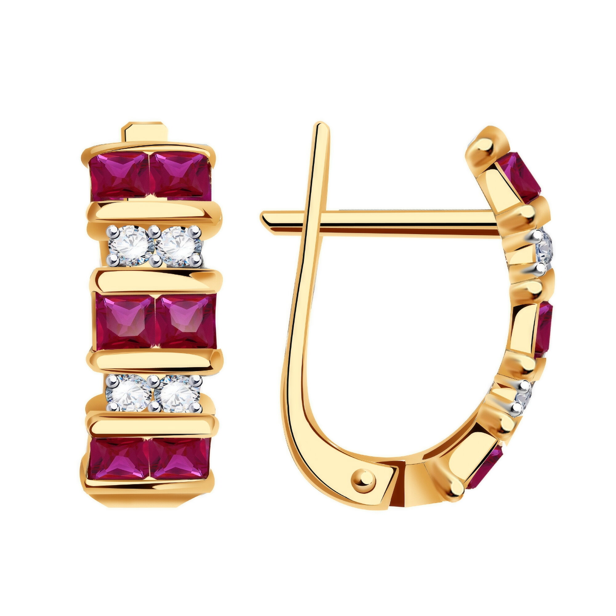 Серьги, красное золото, 585 проба, бриллиант, рубин