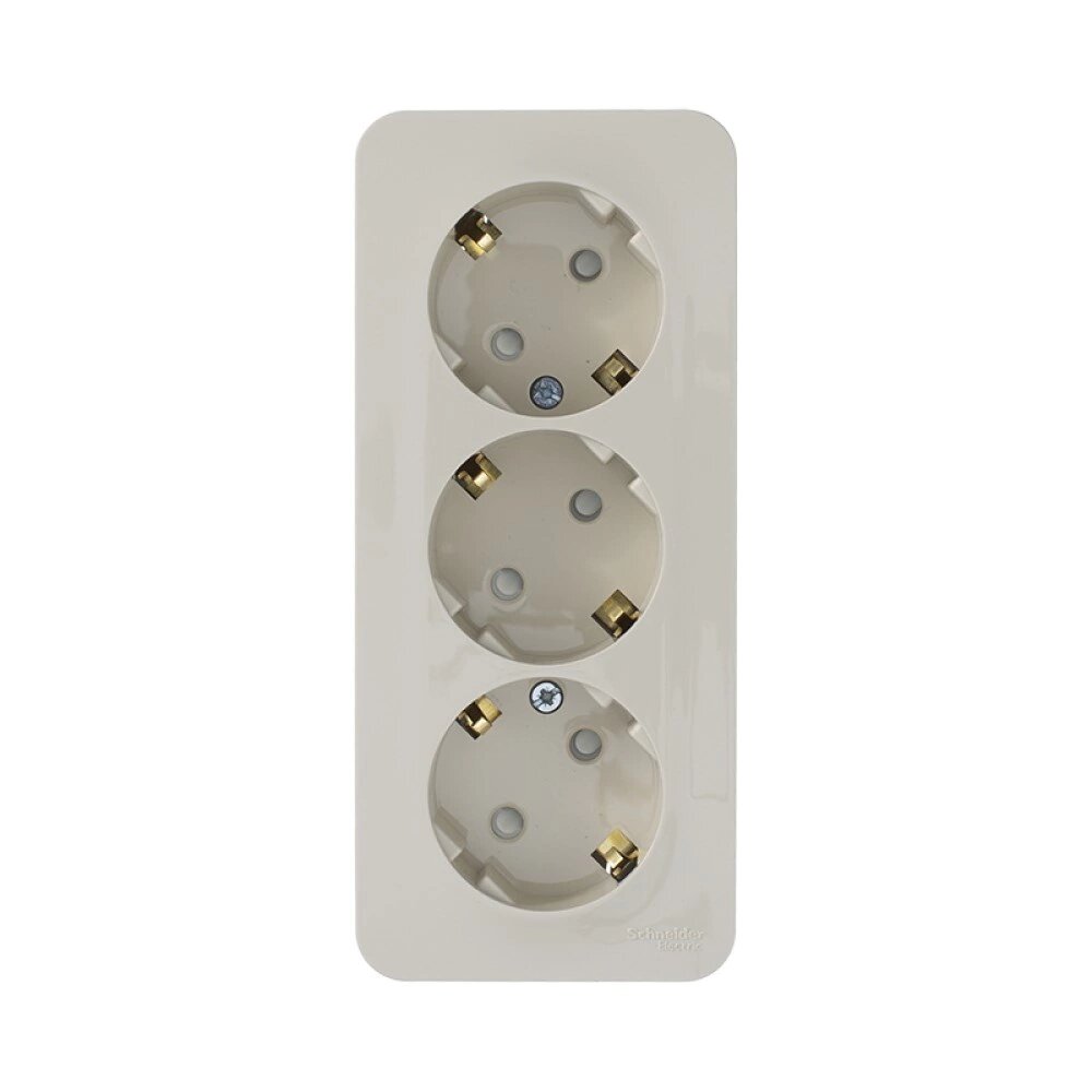 Розетка тройная Schneider Electric "Бланка", с заземлением, бежевая, IP20