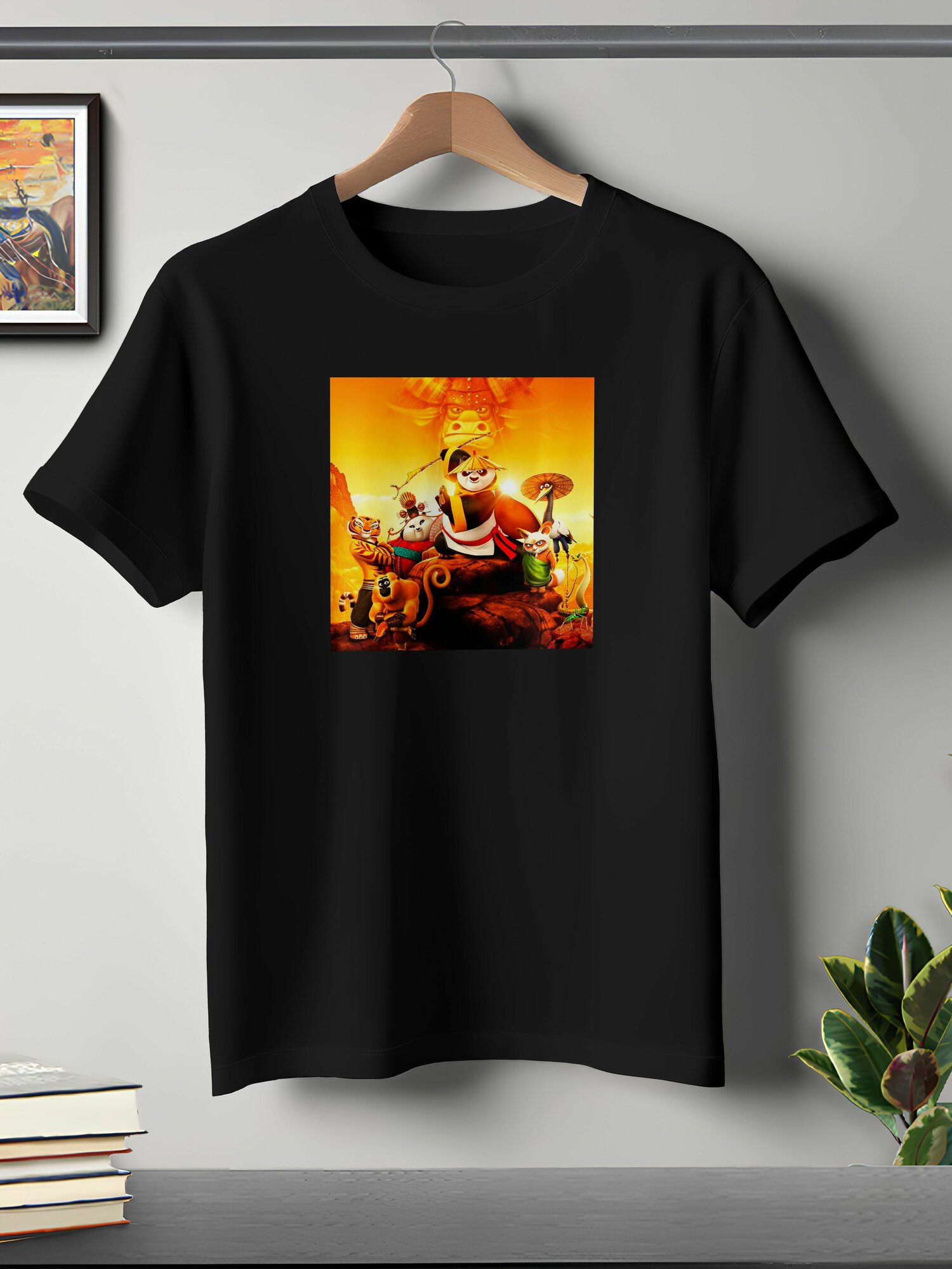 Футболка ONEQ унисекс 50-52 (XL) размер с принтом Кунг-Фу Панда, черная