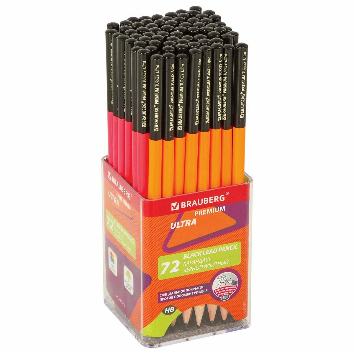 Карандаш чернографитный Brauberg Premium Turkey Ultra (НB, цветной корпус) (181570), 72шт.