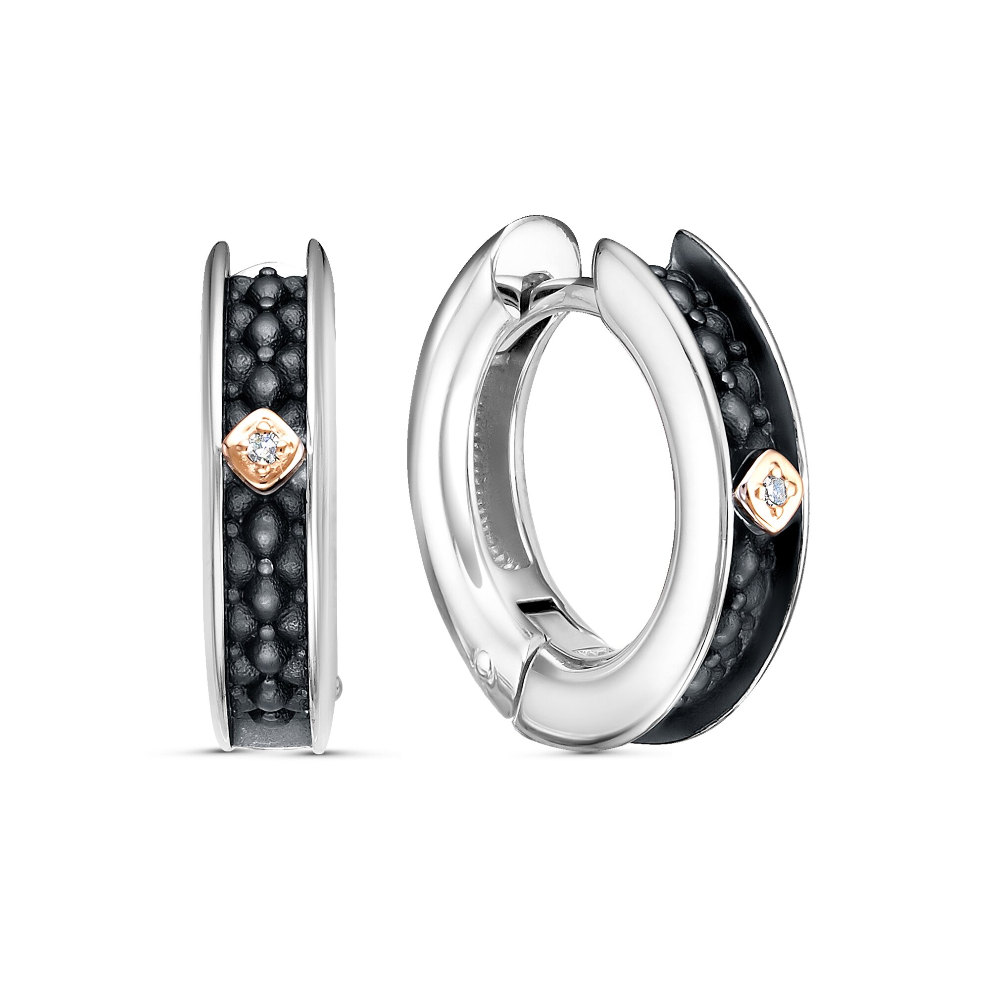 Серьги конго, серебро, 925 проба, родирование, бриллиант