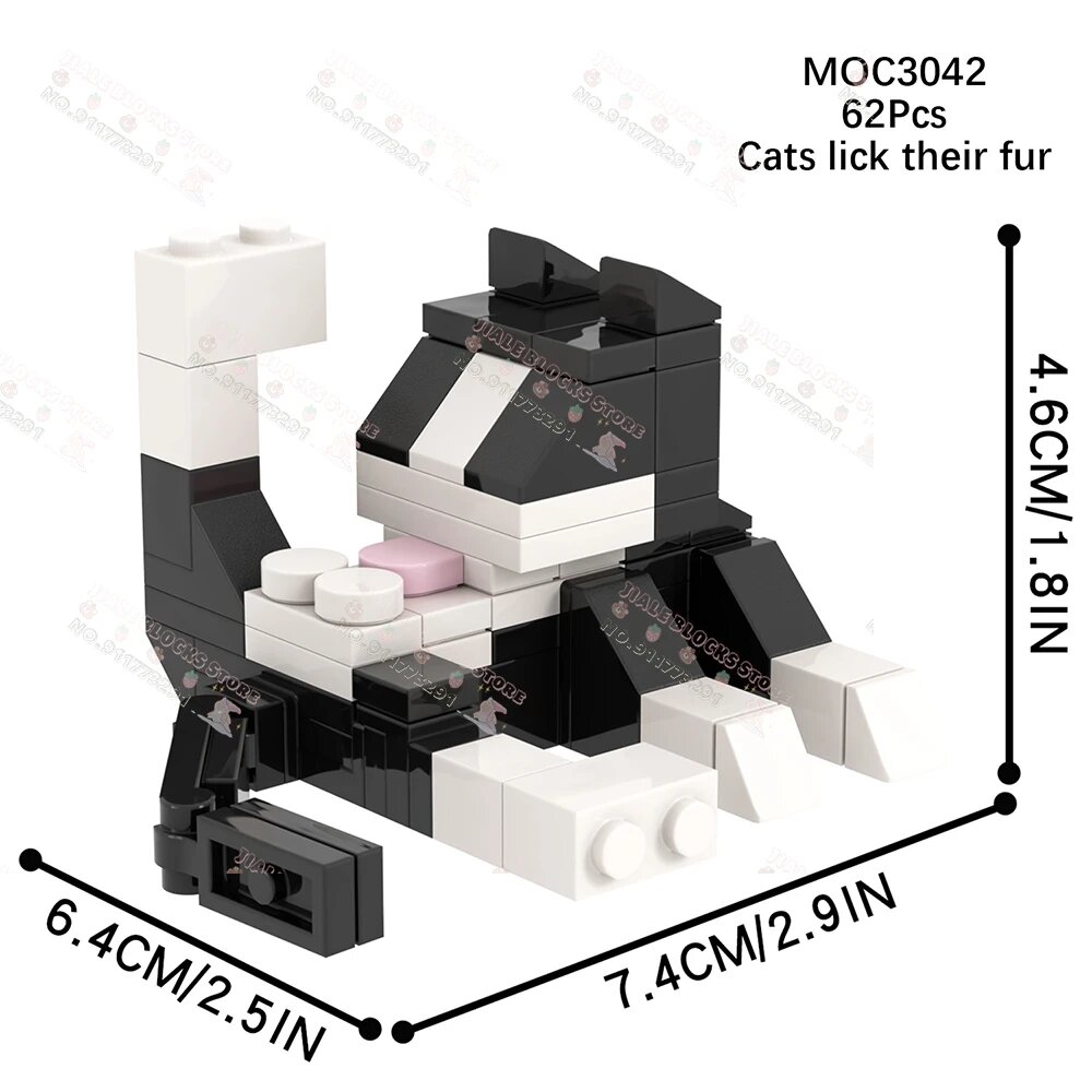 MOC3042 Кот лижет шерсть, строительные блоки, 62 шт, белый