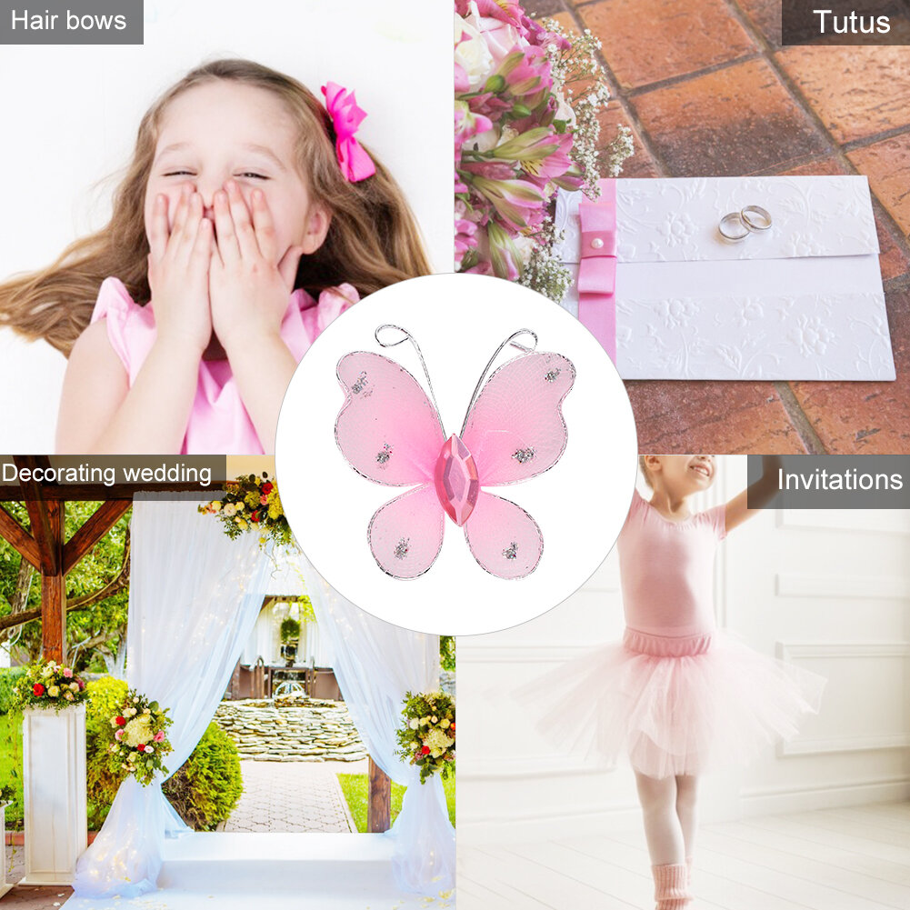 30 шт, блестящие бабочки из проволочной сетки с искусственным драгоценным камнем, поделки ручной работы «сделай сам», для свадебной вечеринки, украшения дома, розовый цвет