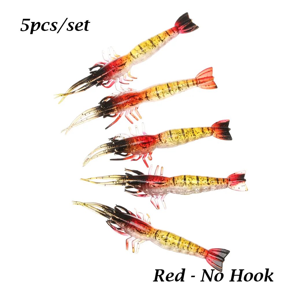 5 шт, силиконовые приманки-креветки Gootrades Красный, Red - No Hook