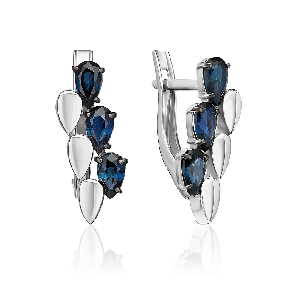 Серьги, белое золото, 585 проба, сапфир
