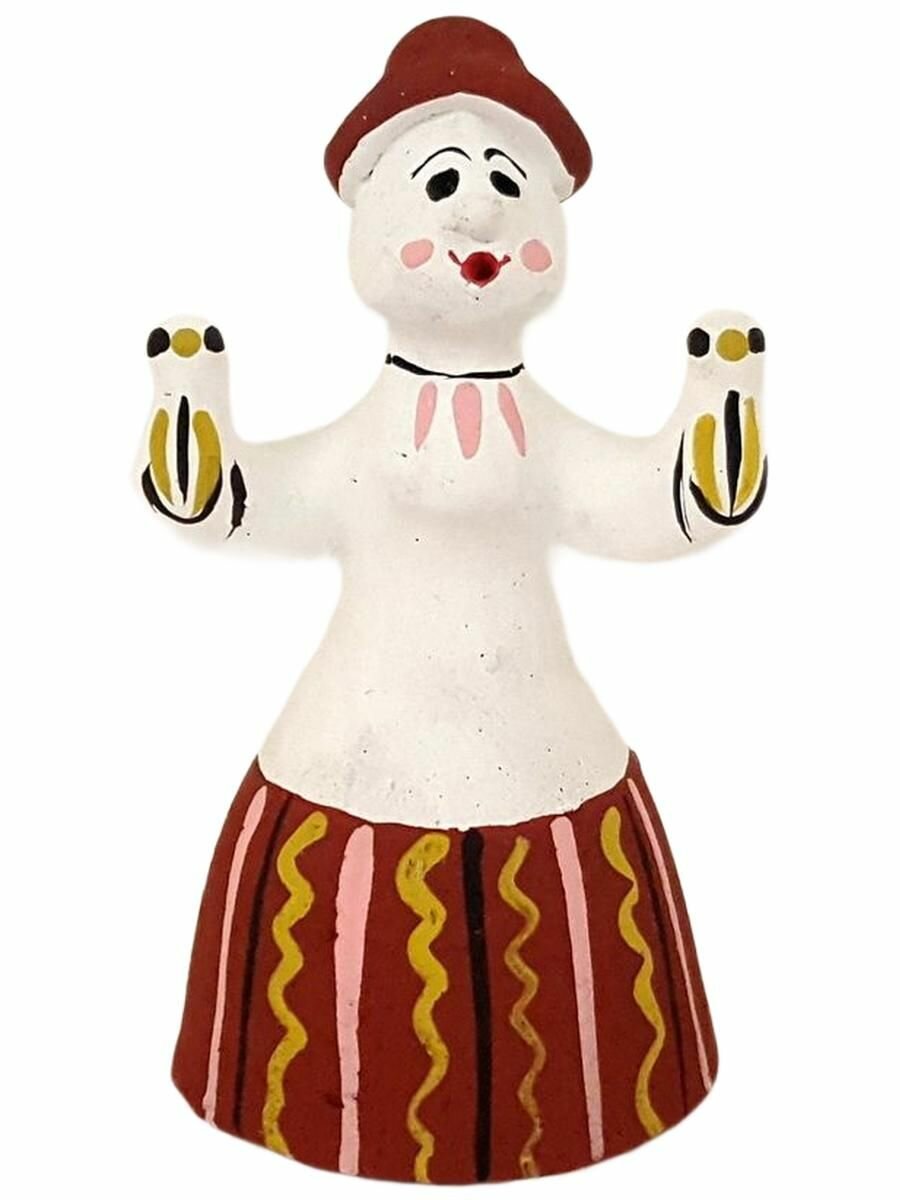 Берегиня в бордовой юбке, Каргопольская глиняная игрушка, ручная авторская работа