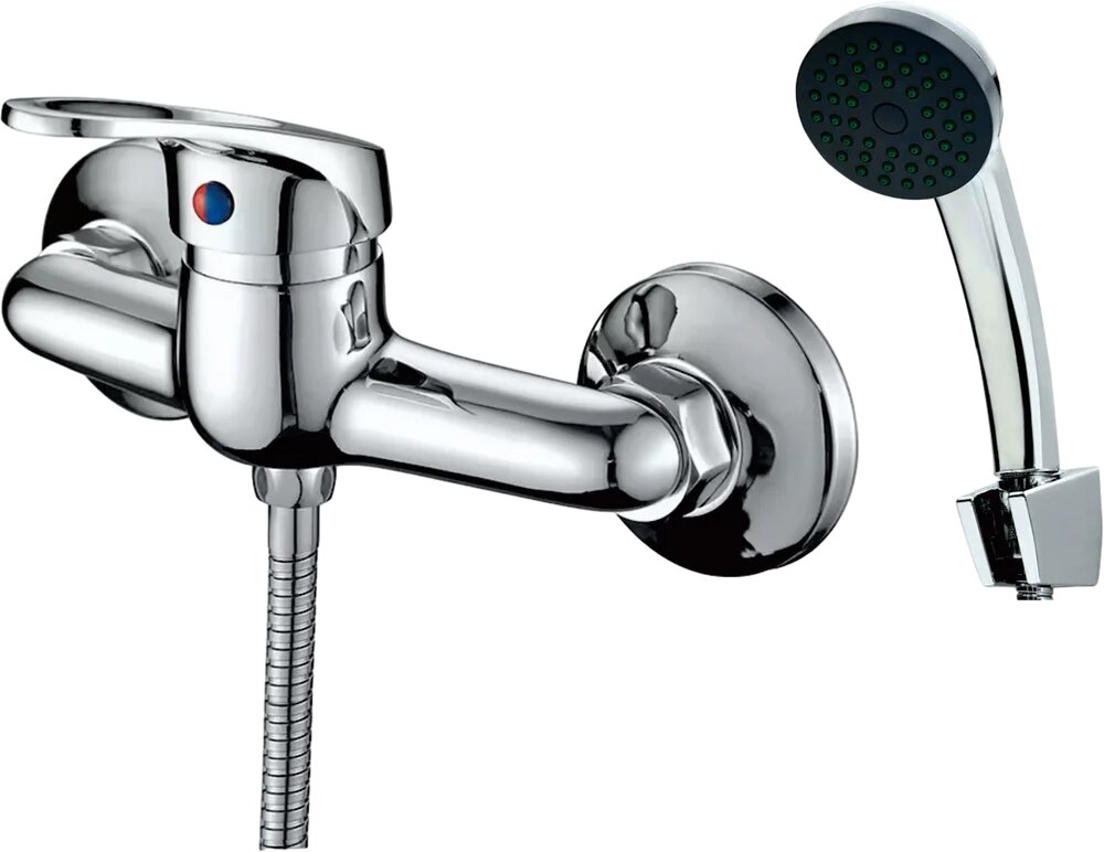 Смеситель для душа D-lin D160409 с душевым гарнитуром, хром, глянцевый, настенный, латунный, однорычажный, смеситель для ванны с душем