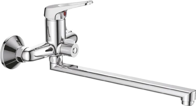 Смеситель с длинным изливом для ванны Cron CN13 CN2213 с душевым гарнитуром, поворотный, металлический, хром, глянцевый, смеситель для ванны с душем, рычажный, с настенным держателем