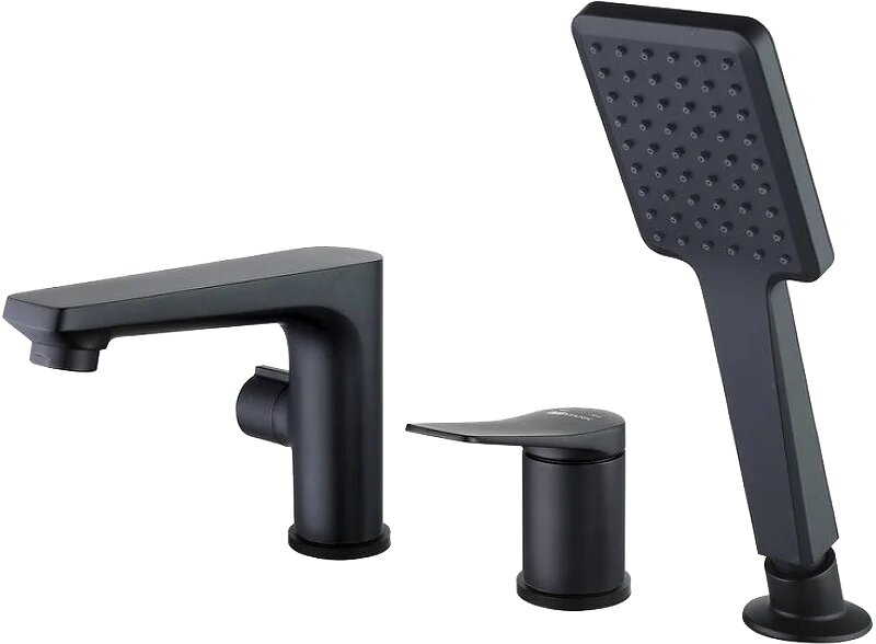 Смеситель на борт ванны Lemark Bronx LM3745BL С внутренней частью, встраиваемый, с душевой лейкой, черный, матовый, латунный, смеситель для ванны с душем, рычажный