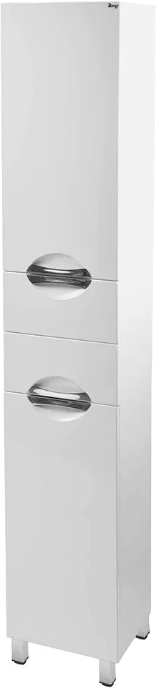 Шкаф-пенал для ванной Emmy Милли 40 L с бельевой корзиной, напольный, 40 см, белый, глянцевый, с ящиком, с дверками, фурнитура хром, из МДФ