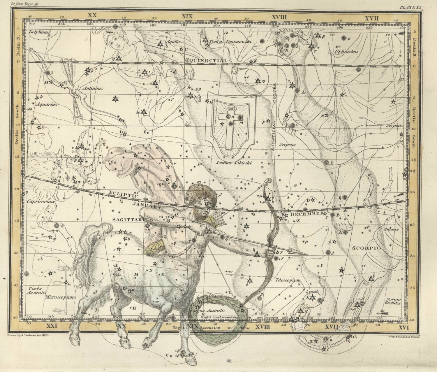 Плакат, постер созвездие Стрельца (Sagittarius) на бумаге, размер 21х30см