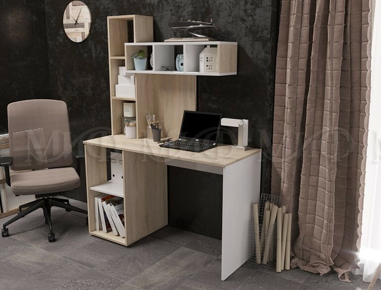 Стол компьютерный Миф №4 с надстройкой Белый/ дуб 1204х1652х500