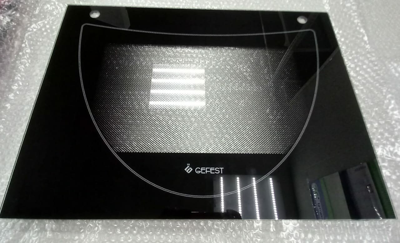 Стекло внешнее двери духового шкафа Гефест ЭДВ ДА602-01А 2019, 2022 г. в, цвет черный. Размеры: 598*445*4 мм