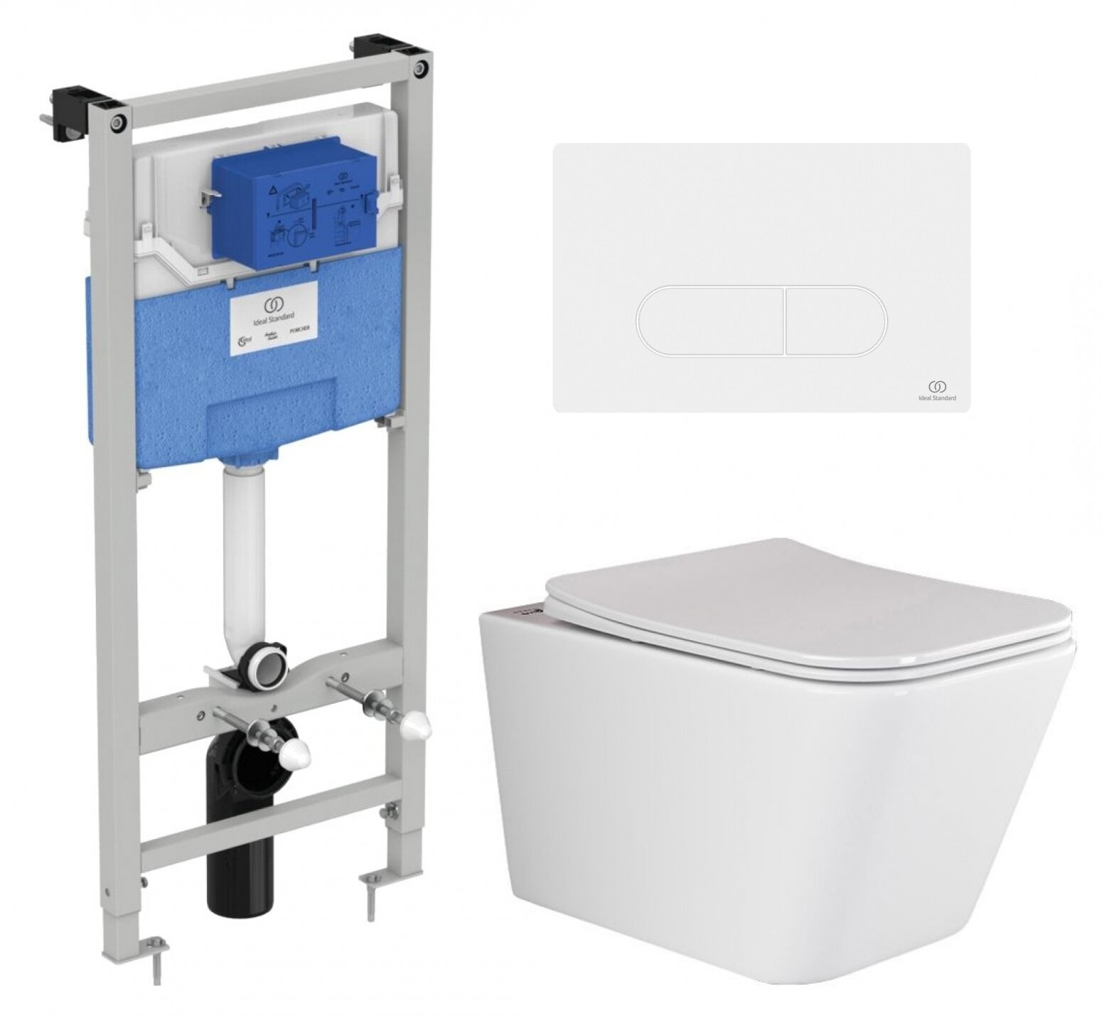 Комплект 3 в 1 инсталляция Ideal Standard + Унитаз подвесной Ceramica Nova Metric Rimless CN3007 + кнопка белая