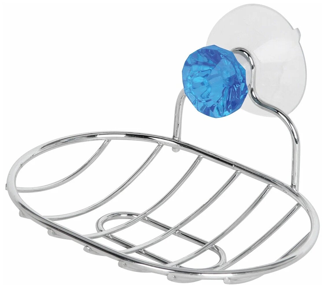 Мыльница для ванной подвесная на присосках Бриллиант, овальная, металл, 311464, Рыжий Кот