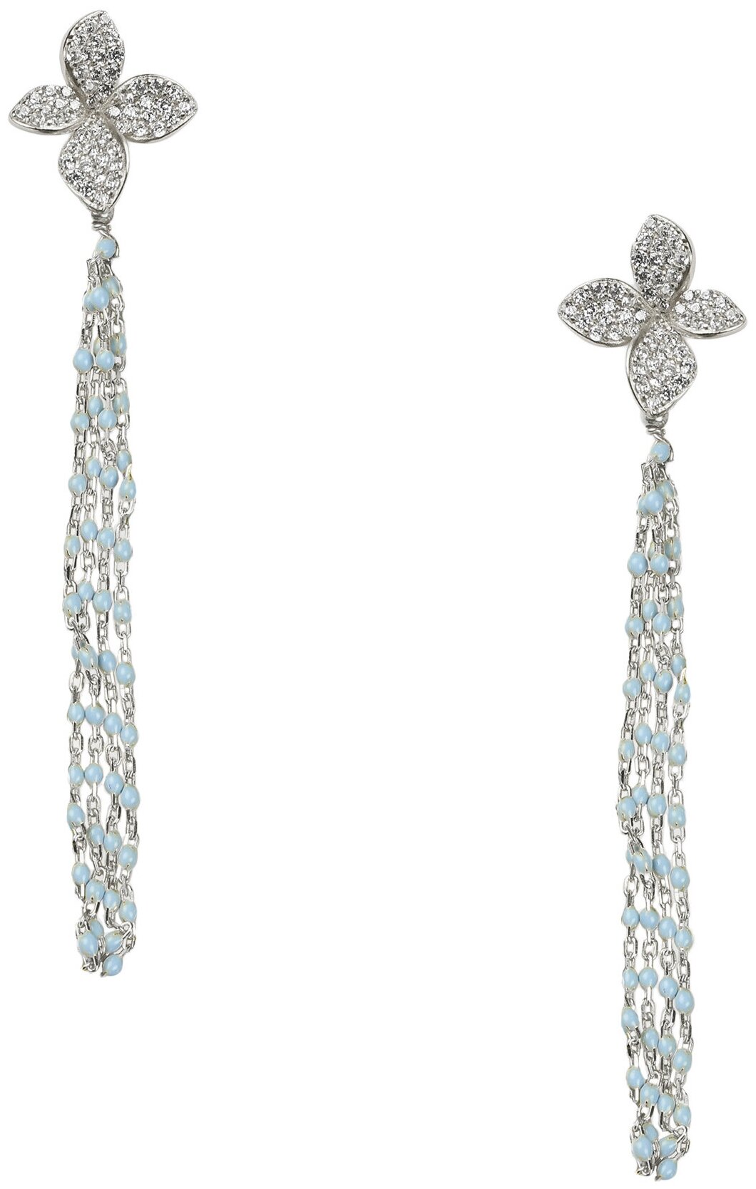 Серьги цепочки, серебро, 925 проба, родирование, эмаль, фианит