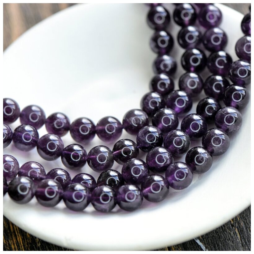 Аметист Бусины натуральные 12 шт, цвет сиренево-фиолетовый, размер 8 мм