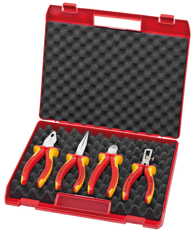 Набор VDE диэлектрического инструмента в пластиковом кейсе RED Electric Set 1, 4 пр, KN-1106160, KN-0306180, KN-7006160, KN-2616200 Knipex KN-002015