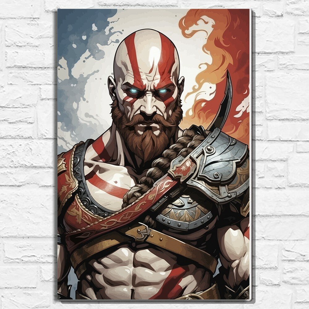 Картина по номерам на холсте игра God of war Ragnarok (GOW, Кратос, PS, PC, XBOX) - 15034 В 60x40