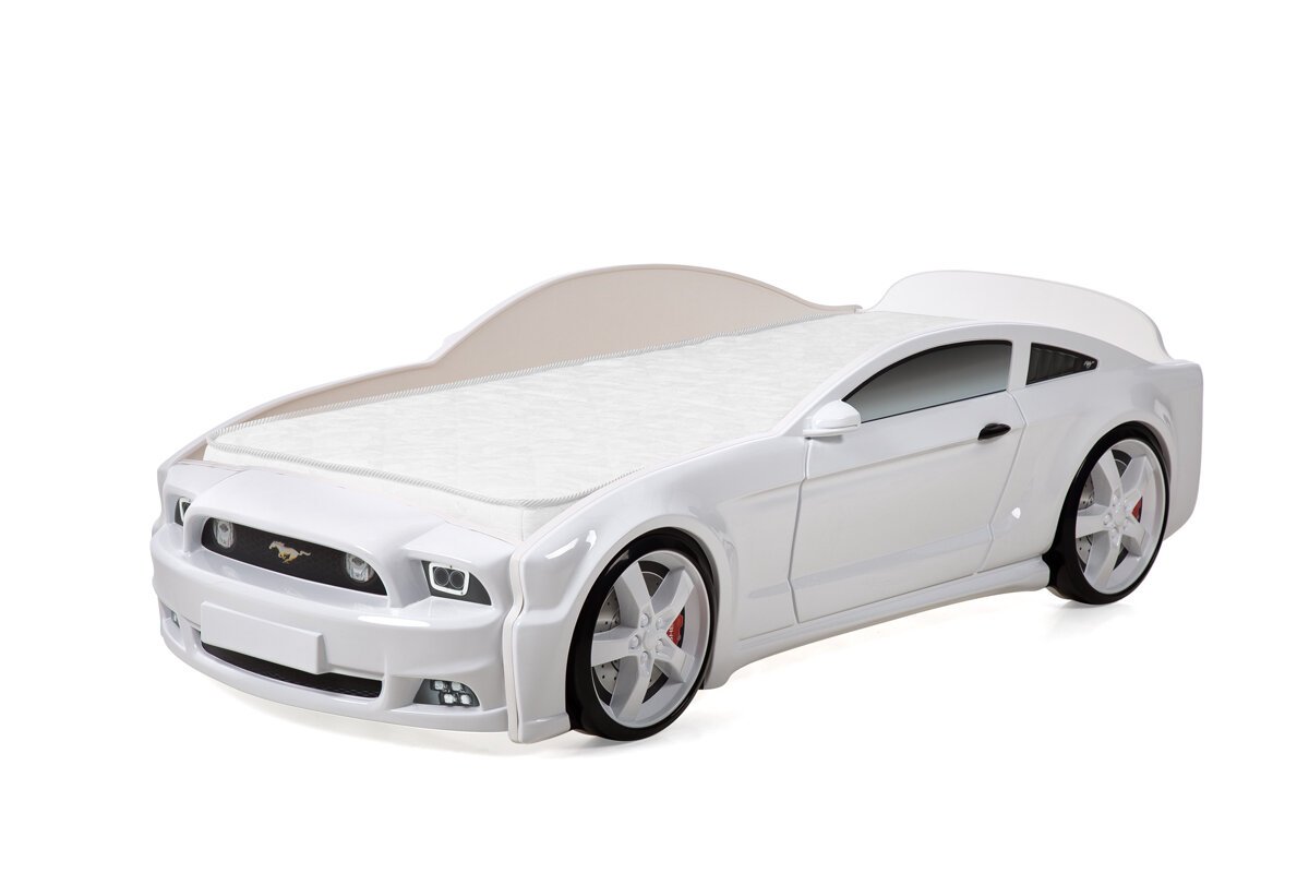 Кровать-машина Futuka Kids Light 3D Mustang, белая, ламельная, 184х74х51 см