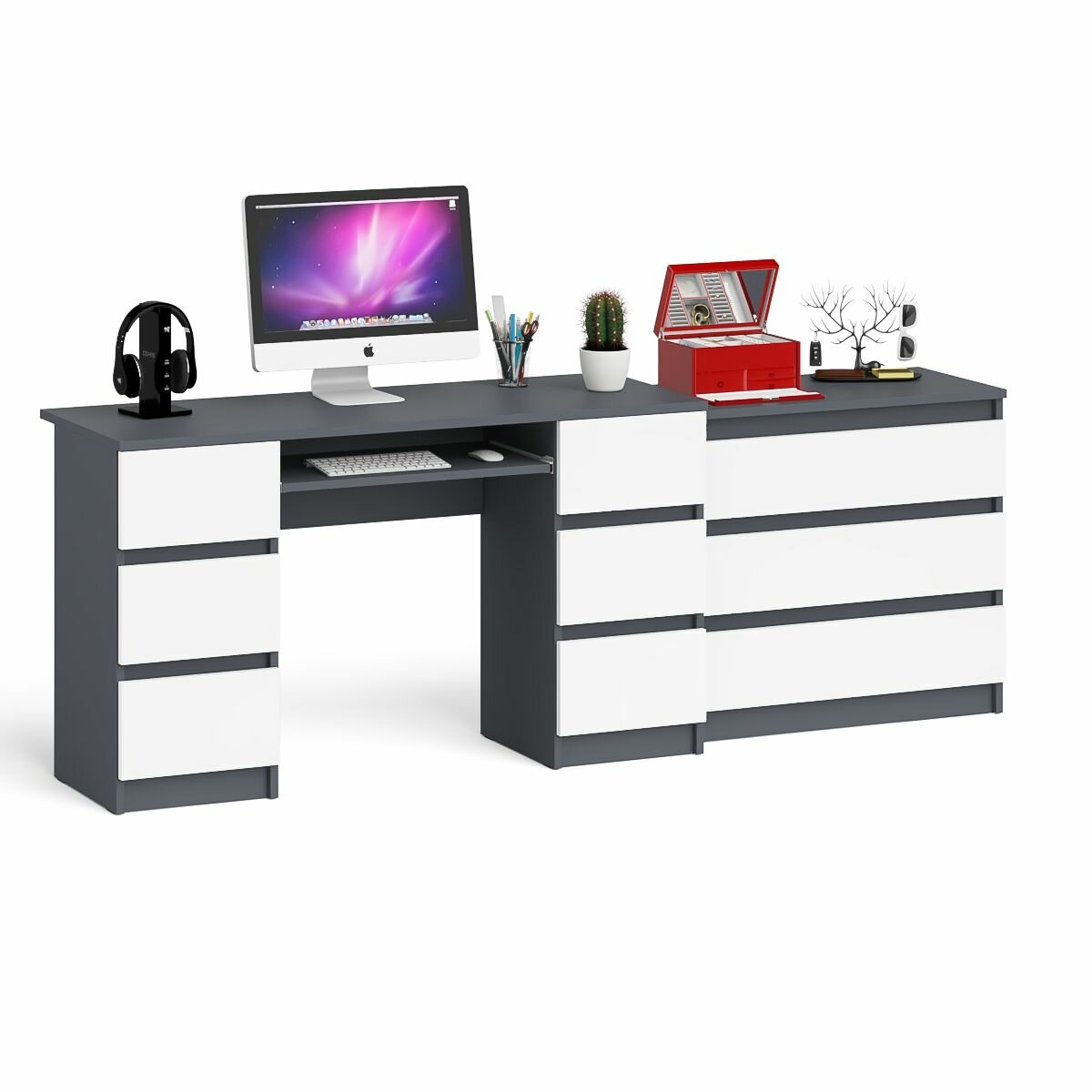 Компьютерный стол для дома, для школьника письменный Спасибо-Мебель 216см графит/белый