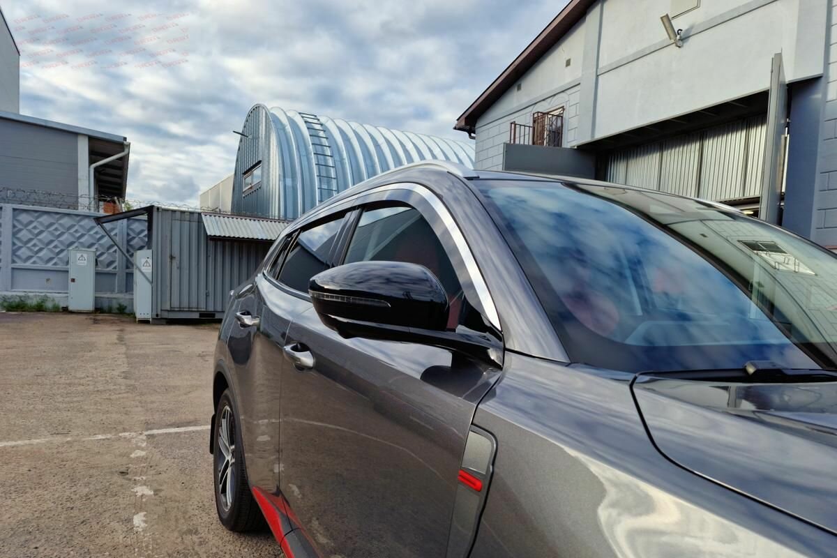 CHANGAN CS55 Plus 2021- 2D Дефлекторы окон с хром полосой, (6 шт)