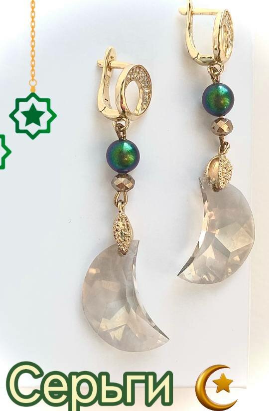 Серьги, кристаллы Swarovski, жемчуг Swarovski синтетический