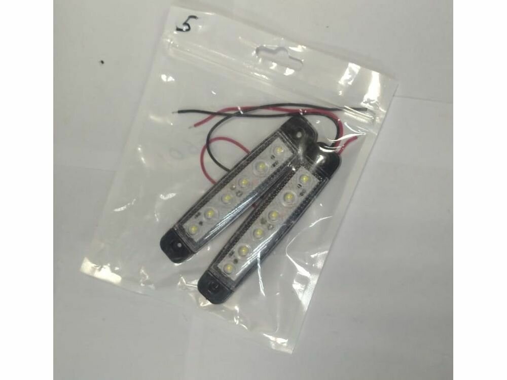 Фонарь габаритный 100х20х10 мм белый LED 12-24В/ 2 шт./ 6 диодов, боковые огни, маркерный габарит