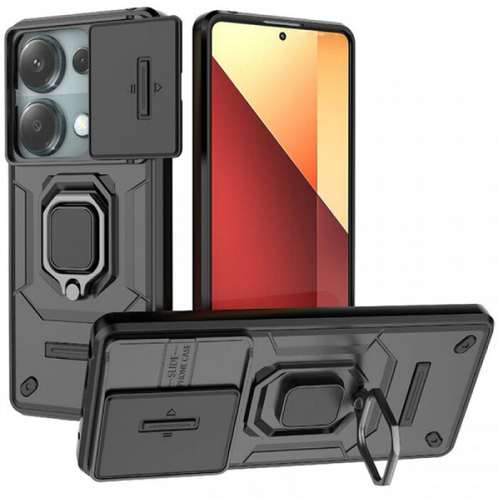 Transformer Ring Holder Противоударный чехол с кольцом и шторкой камеры для Xioami Redmi Note 13 Pro 4G / Poco M6 Pro 4G