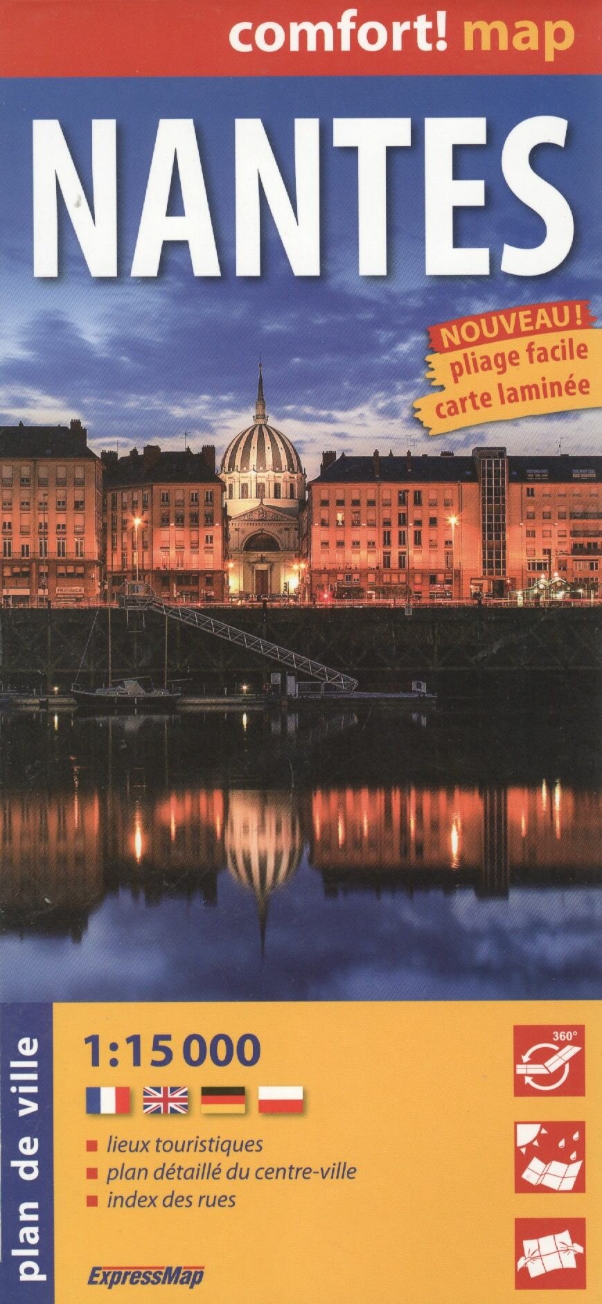 Nantes Нант. Ламинированная карта. 1:15 000