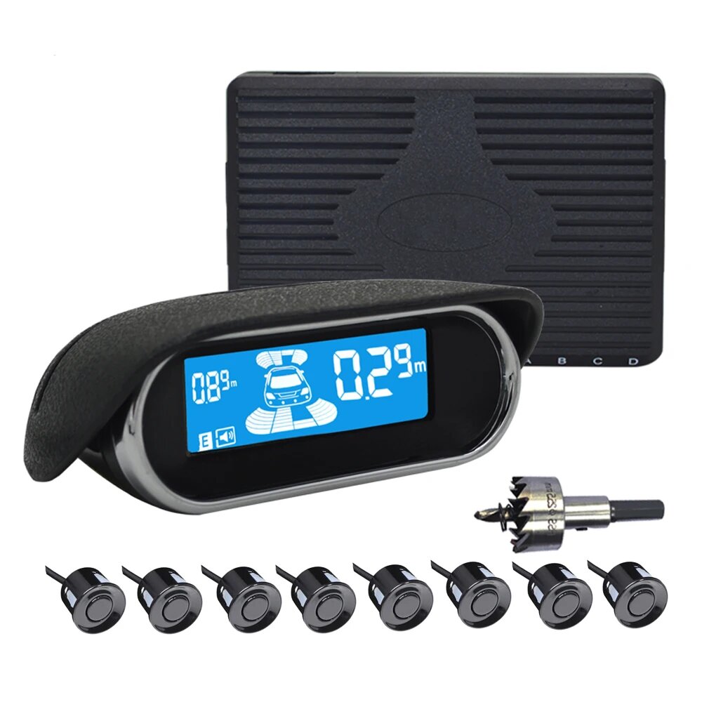 Датчики парковки автомобиля 8, всепогодный задний передний вид, обратный резервный радар, комплект, ЖК-дисплей, монитор для skoda для BMW черный