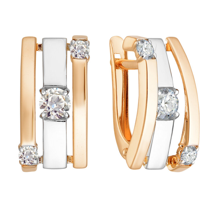 Серьги, золото, 585 проба, фианит