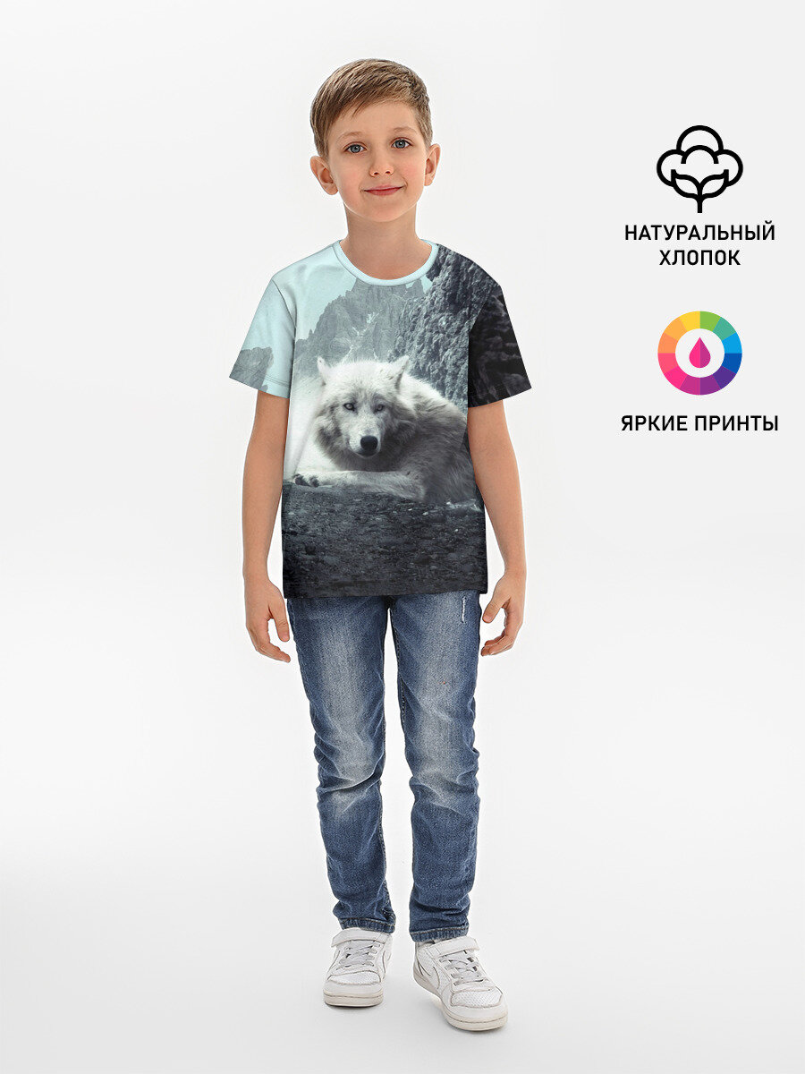 Футболка хлопковая детская Волк в горах