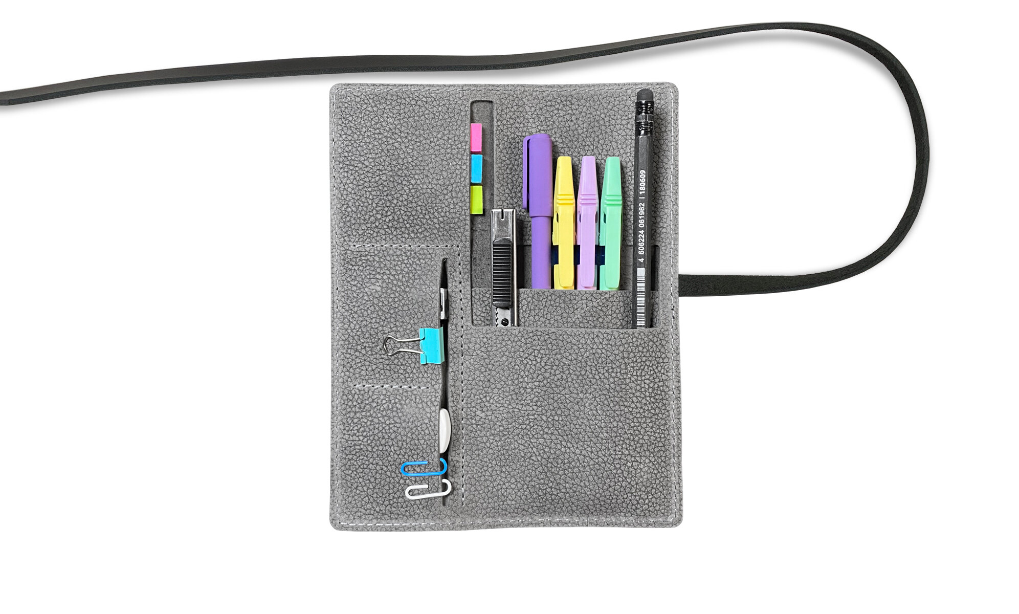 Пенал-скрутка DOSTIEN, натуральная кожа, серый, без наполнения, 6 отделений, 19x6,50 см