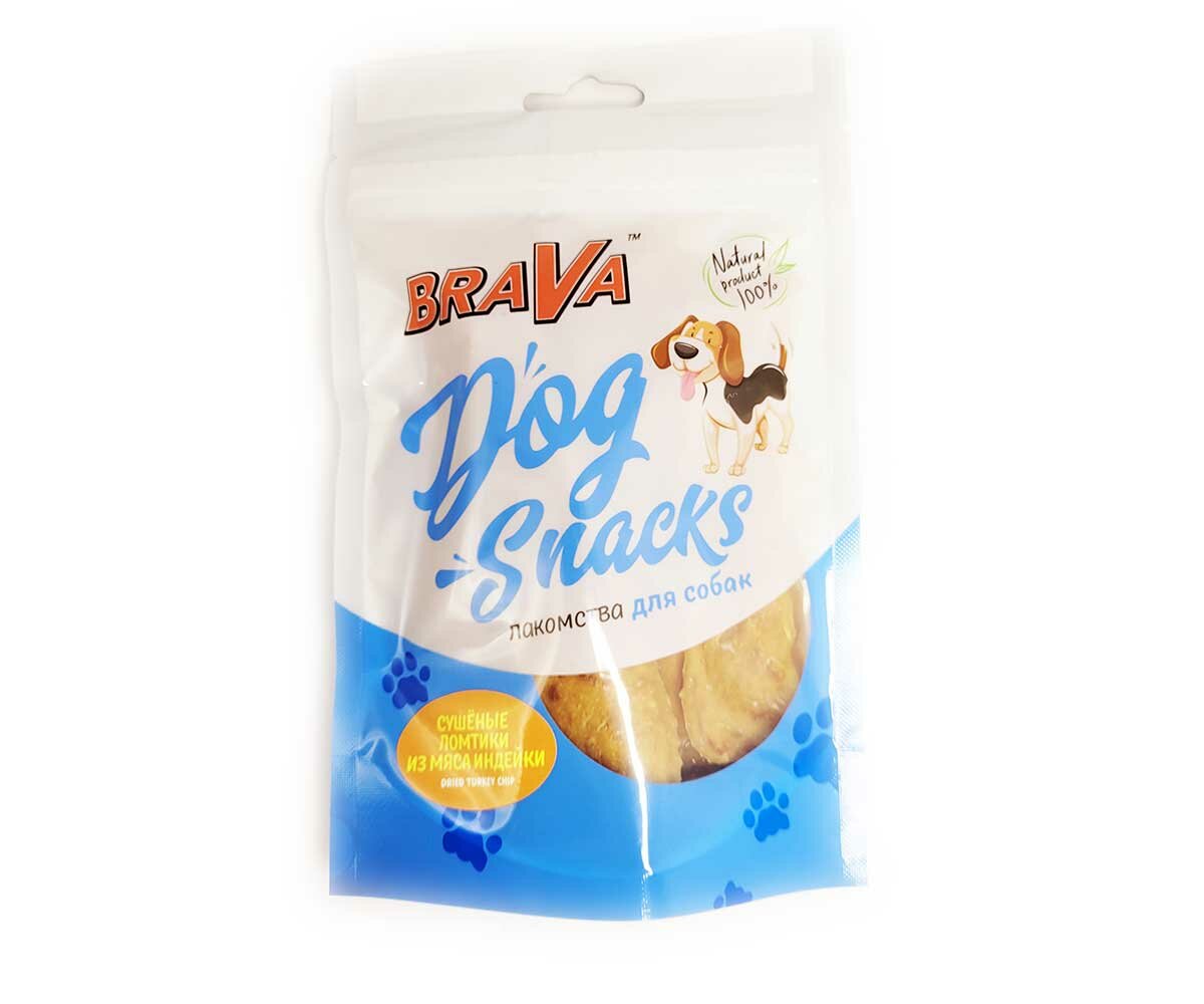 Лакомство brava для собак сушеные ломтики из мяса индейки 90г