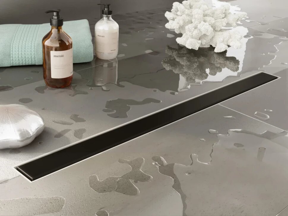 Душевой трап (лоток) Plumberia Selection Modular PSM90NO 90 см, с решеткой, 2 в 1 под плитку, черный матовый