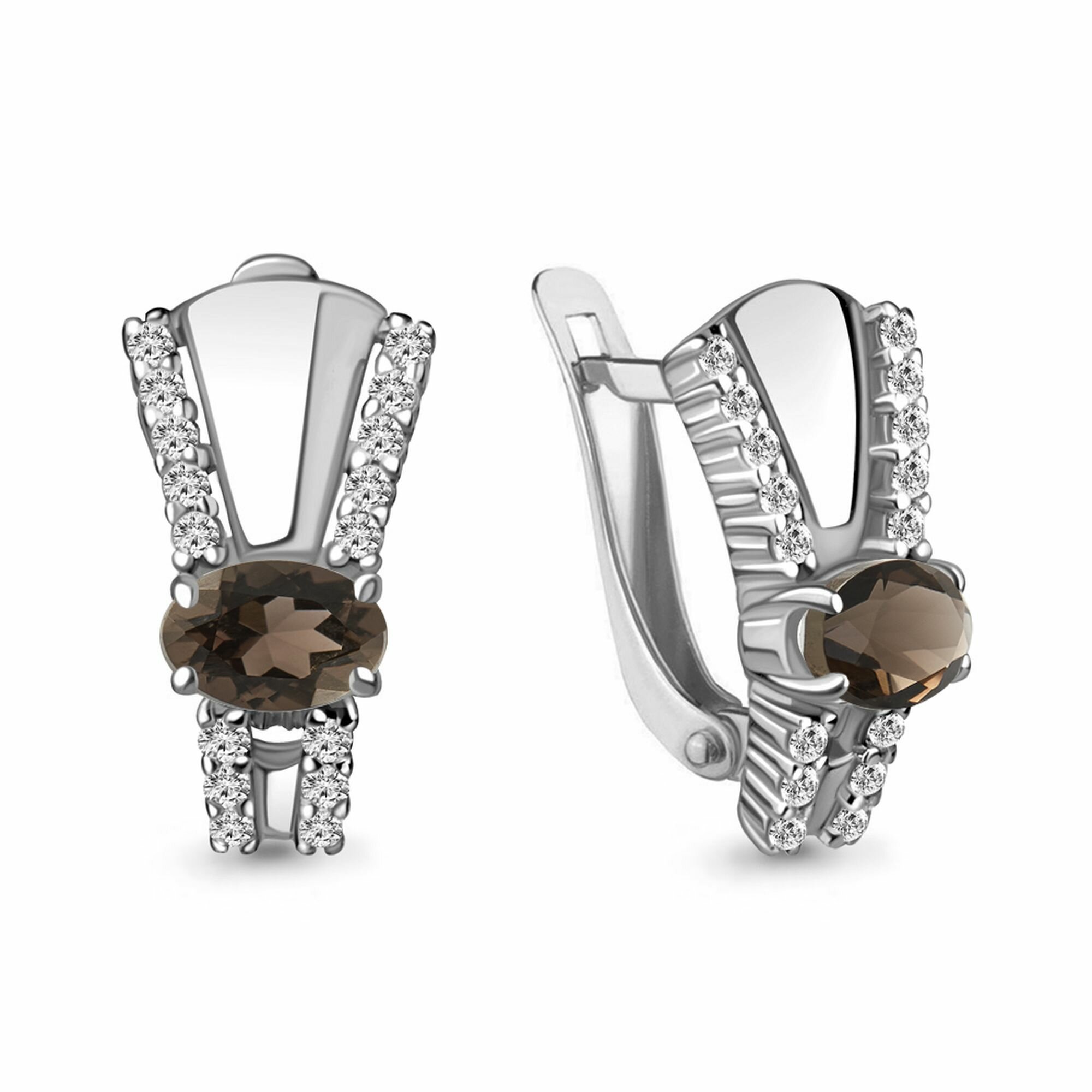 Серьги, серебро, 925 проба, родирование, фианит, кварц