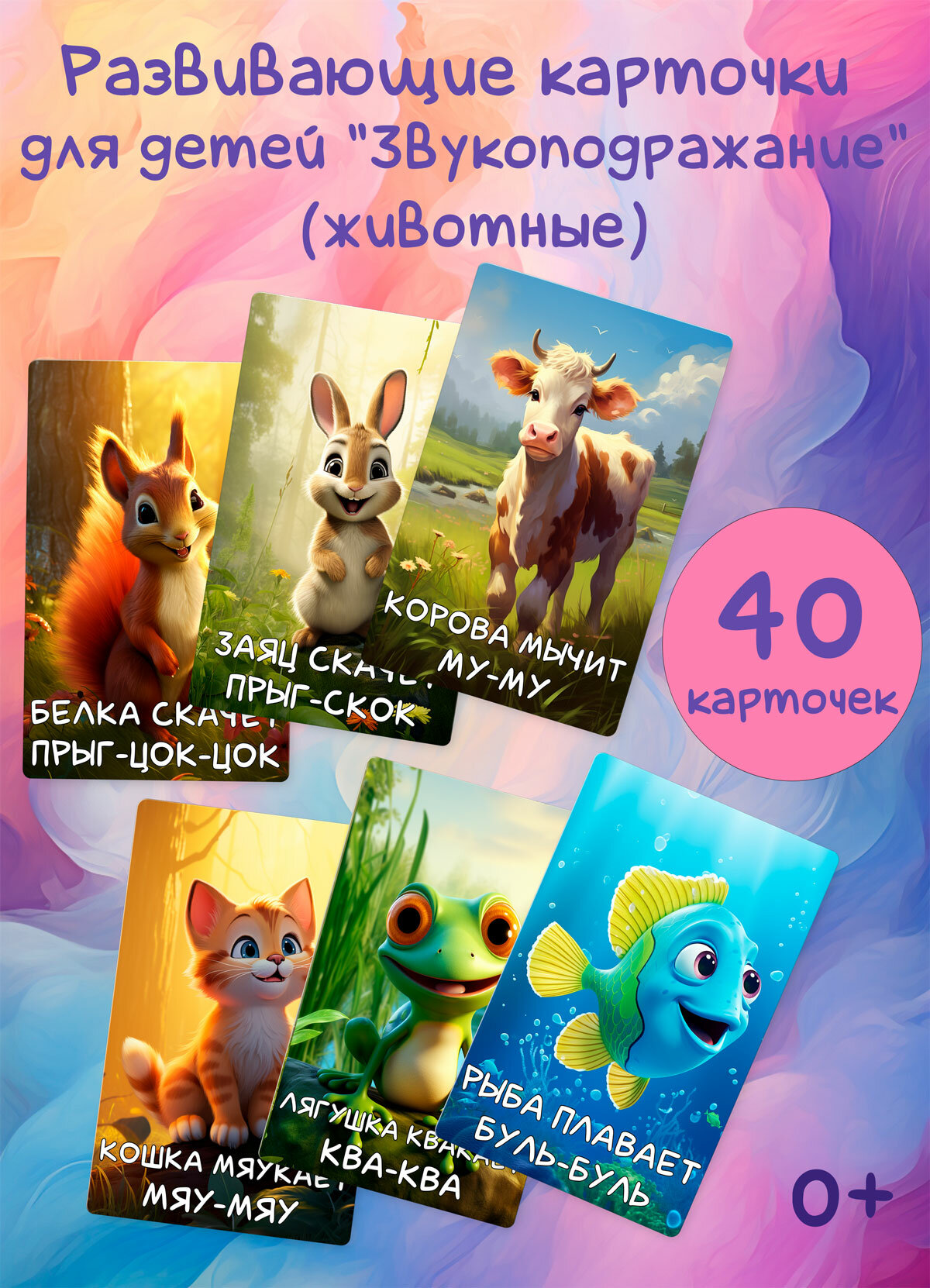 Развивающие карточки для детей "Звукоподражание" (животные)