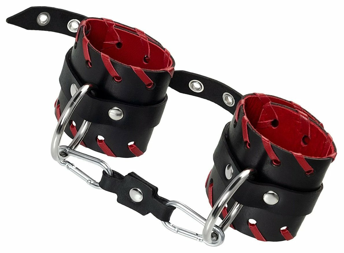 Черно-красные наручники из натуральной кожи Pecado