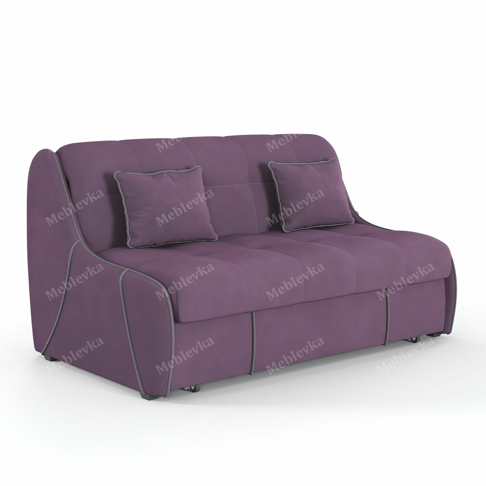 Meblevka Диван-кровать аккордеон Рио / Диван раскладной прямой Рио, 150х107х90, велюр BINGO PLUM кант BINGO GRAFIT