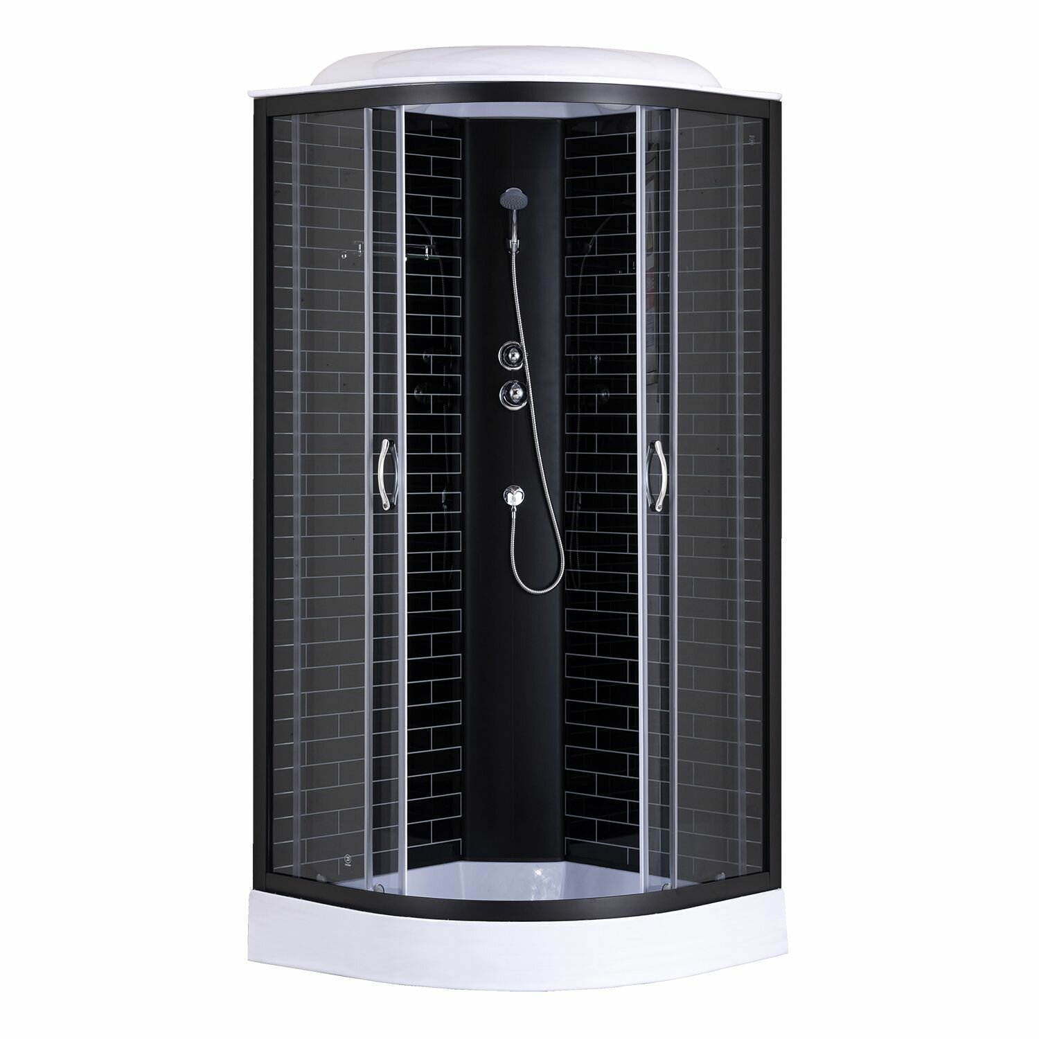 Душевая кабина Loranto 100х100х215 см, поддон 13 см, черный кирпичный узор, прозрачное стекло, профиль черный (CS661013GB100)