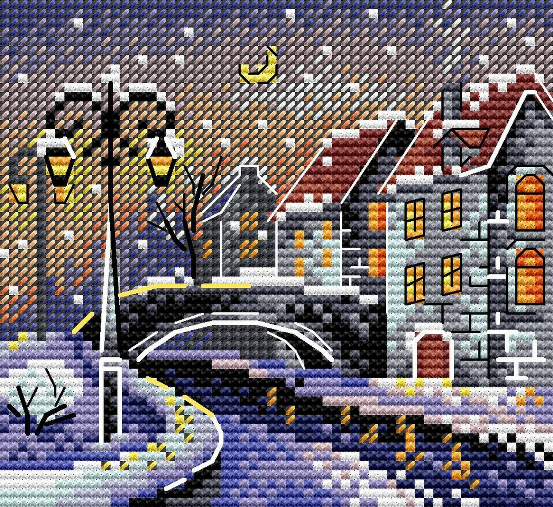 Вышивка Зимний город 11x10 см.