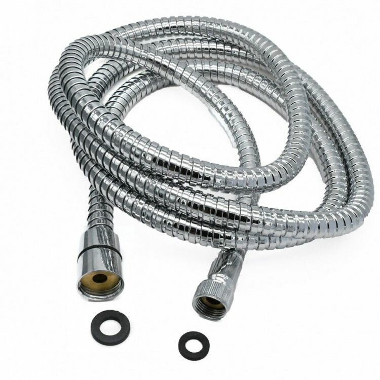Шланг армированный душевой для ручной лейки на борт ванны гайка 1/2 с гайкой 3/8, длина 2 метра, хром