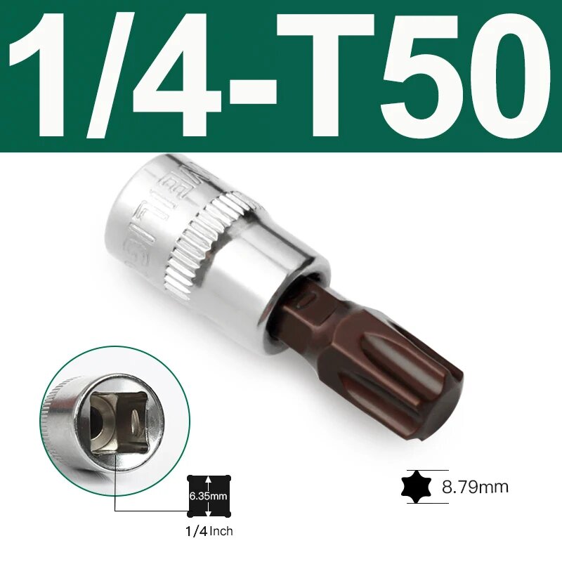 Насадки Torx Riesba 1/4 дюйма T8 T10 T15 T20 T25 T27 T30 T40 T45 T50 PH1 PZ1 H5 H6 H8 T50