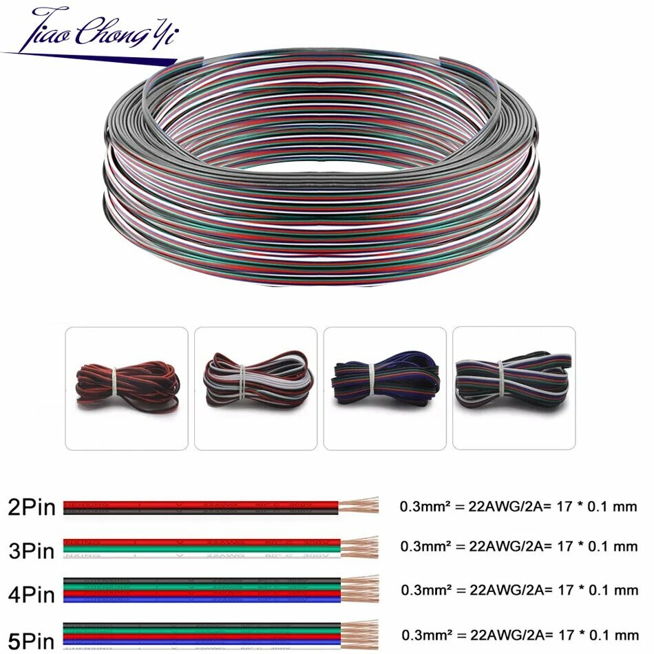 Гибкие светодиодные провода WS2812B/WS2813 5050 RGBW 2/3/4/5 pin 22AWG 20AWG 18AWG 5pin 20AWG Wire, 5 meters