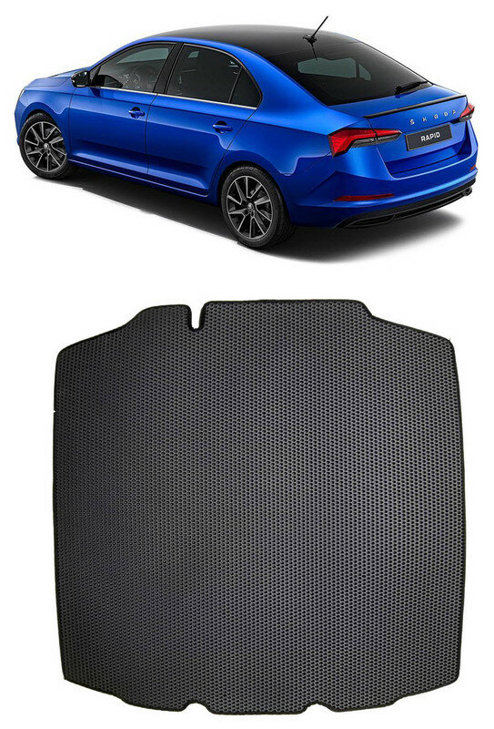 Коврик ЭВА (ЕВА) Skoda Rapid II багажник 2020 - (Шкода) / цвет Черный c черной окантовкой. Фактура - сота /EVA Smart
