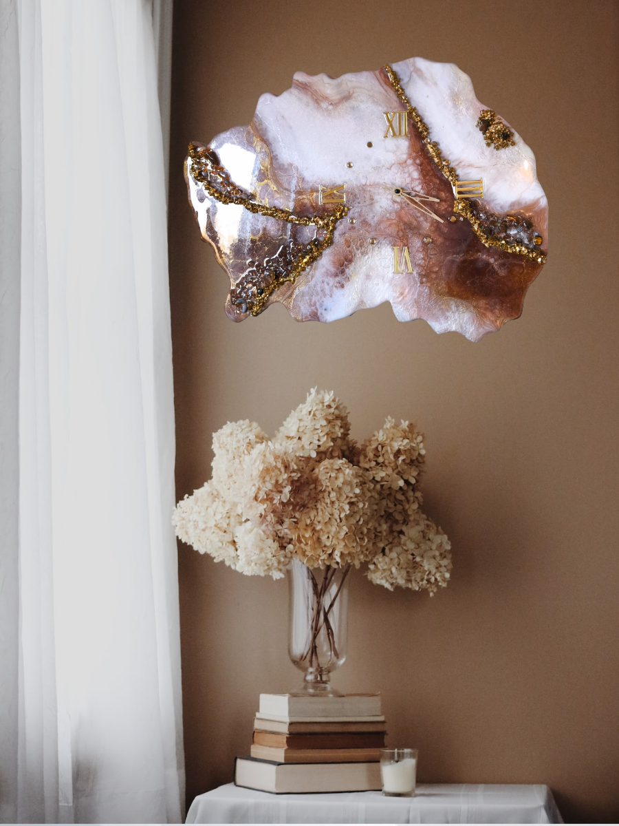 Часы настенные интерьерные из эпоксидной смолы в форме жеоды 43х62см